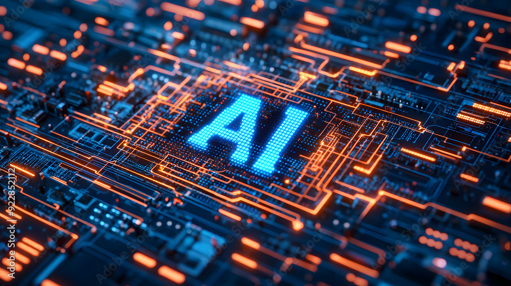 Futuristic technology computer circuit board neon electronic components ...