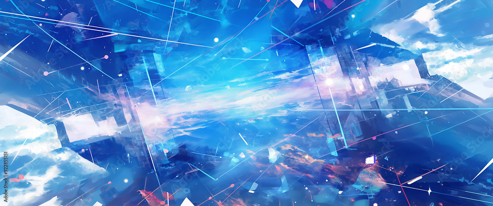 Cyberspace abstract image in anime or game style, acrylic, spiritual ...