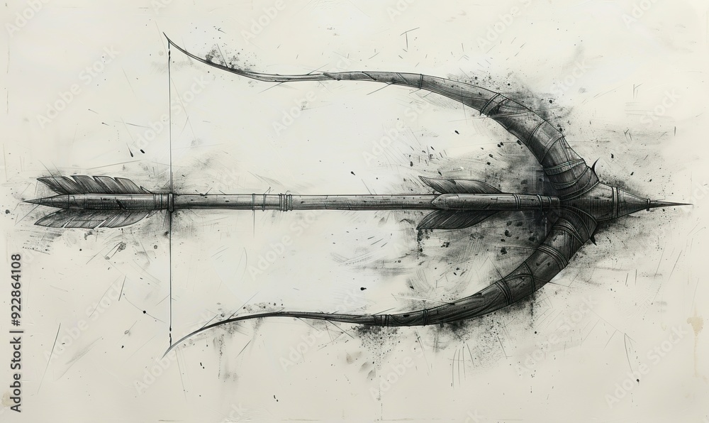black marker drawing of a realistic arrow with ink lines on a white ...