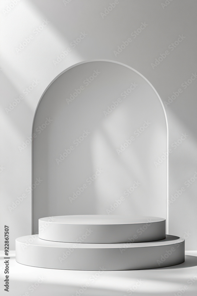 Stylize product placement backdrop, A sleek, modern podium stands ...