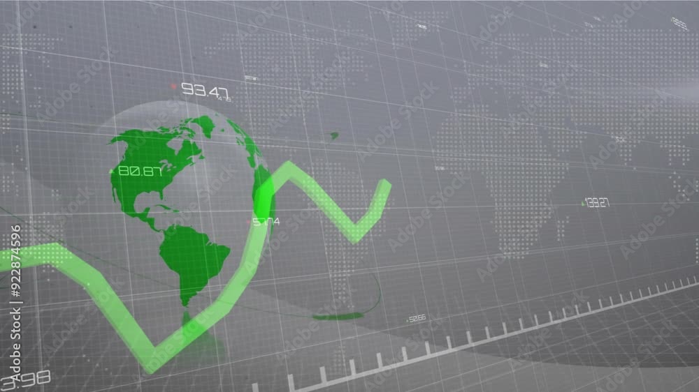 Green line graph animation over world map with financial data Stock 비디오 | Adobe Stock