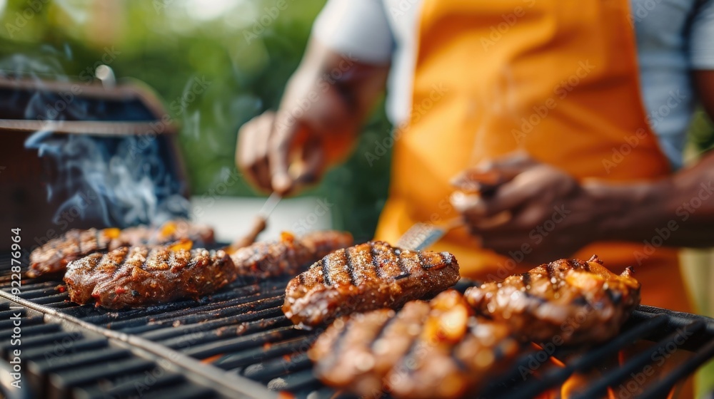 Vibrant outdoor scene showcasing grilled African American barbecue fare ...