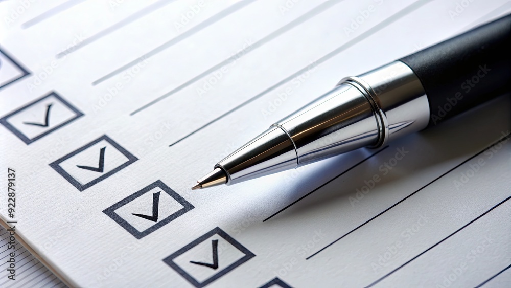 Detailed view of a pen checking off items on a to-do list, pen ...