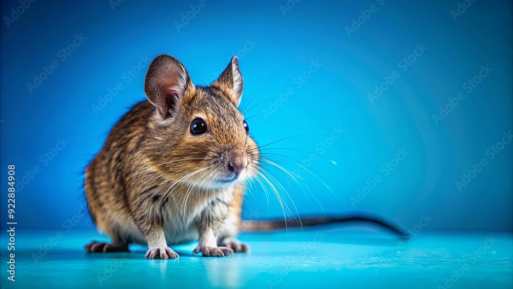 Degu exploring on a vibrant blue textile background, Degu, pet, rodent ...