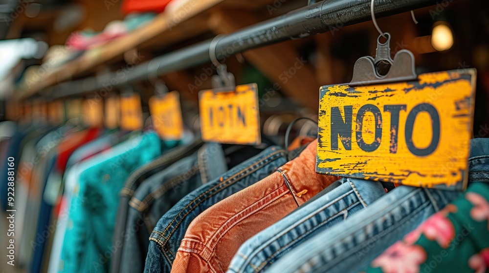 say no to fast fashion sign on paper card over heap of clothes fast ...