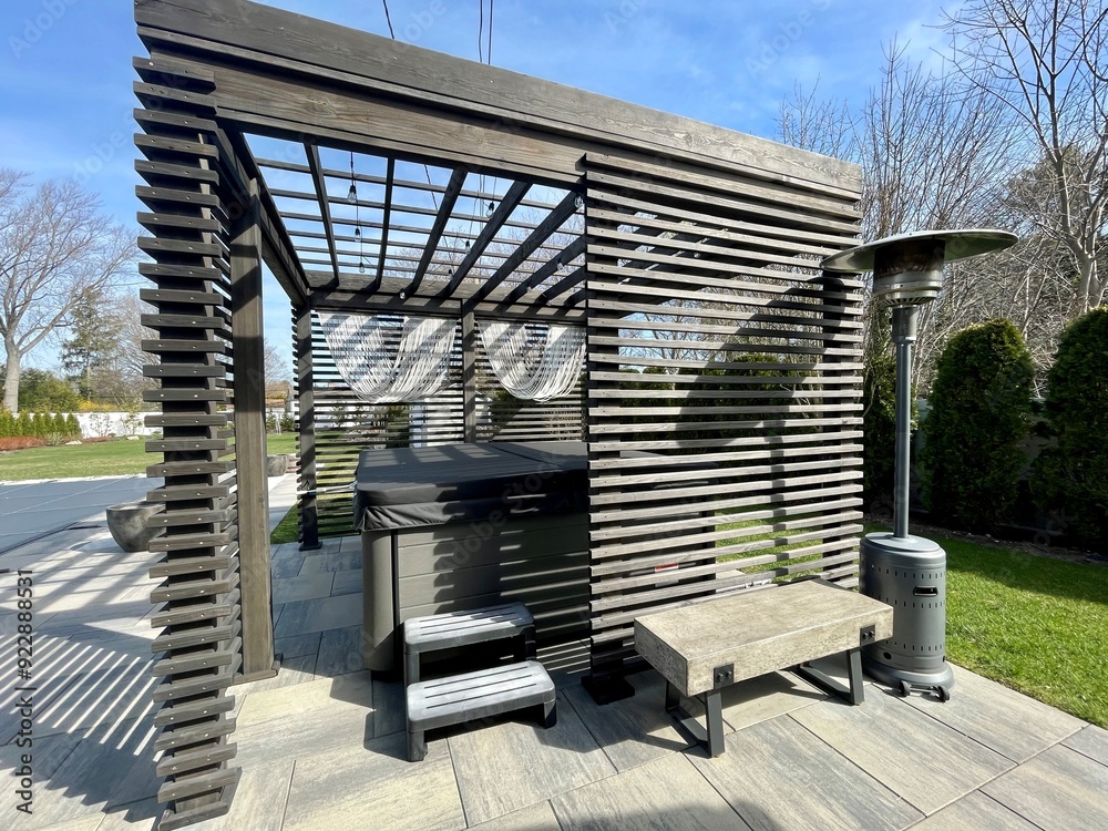 Gorgeous modern boho backyard design showcasing an outdoor pergola made ...