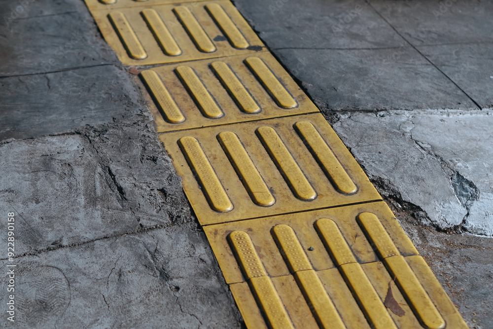 Yellow blocks of tactile paving for blind handicap Guiding Braille ...