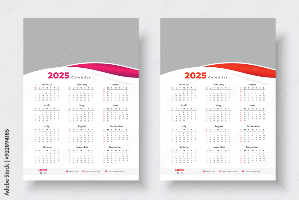 2025 One page wall calendar design template, Minimalist style calendar ...