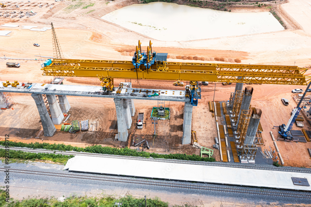 Aerial top view of Plan for Thai - Concrete bridge pillars of the ...