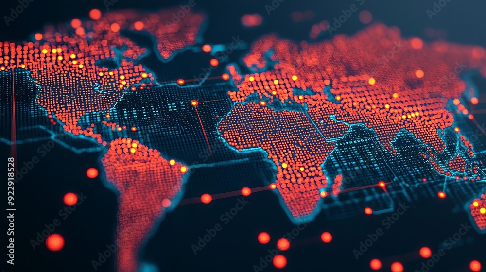 Interactive map of global e-commerce activity, close-up on real-time ...
