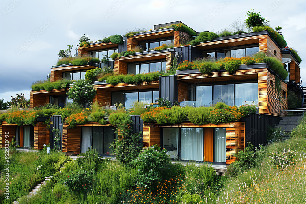 Eco-friendly building in the modern city. Sustainable glass office ...