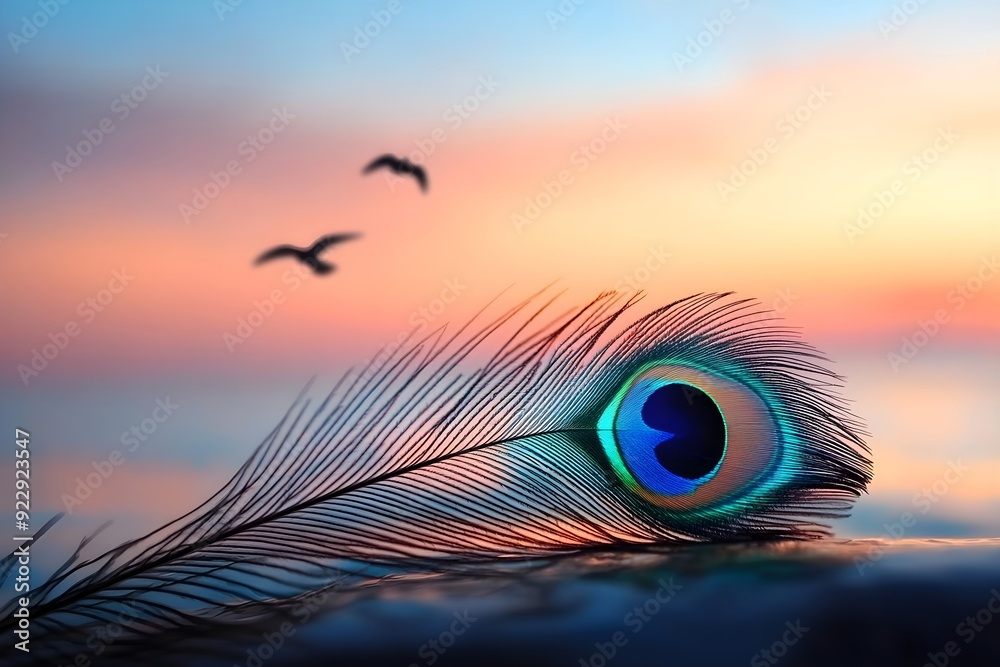 Sacred beautiful peacock feather as symbol of Hindu god Lord Krishna on ...