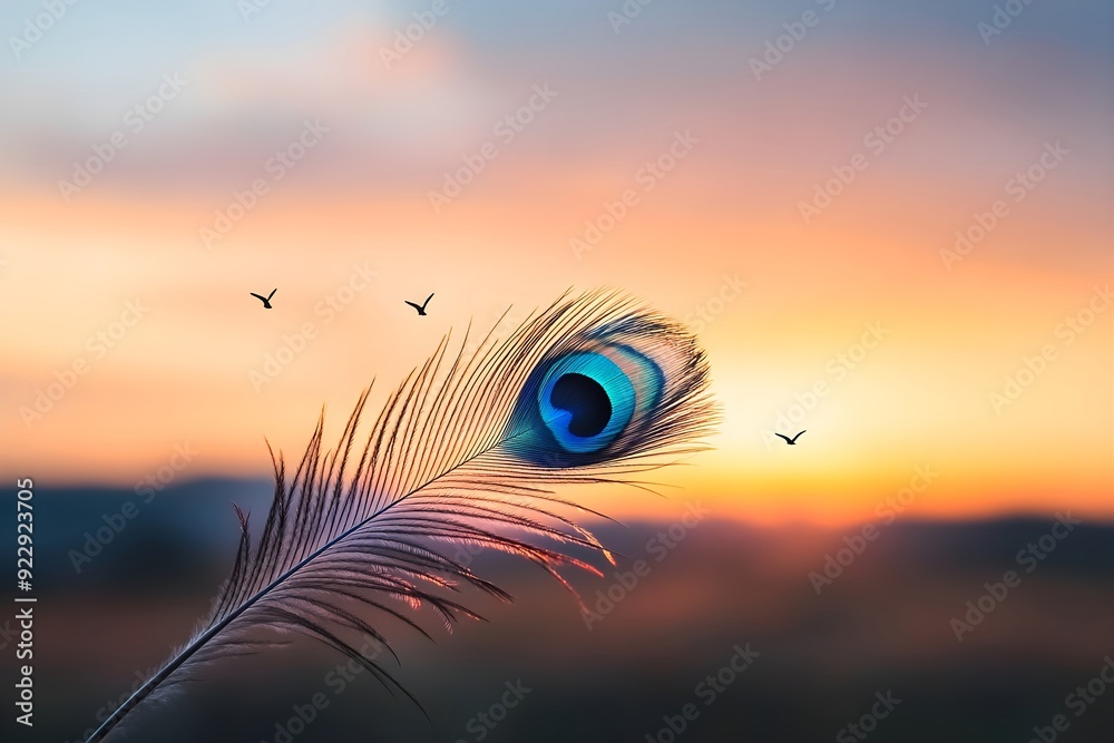 Sacred beautiful peacock feather as symbol of Hindu god Lord Krishna on ...