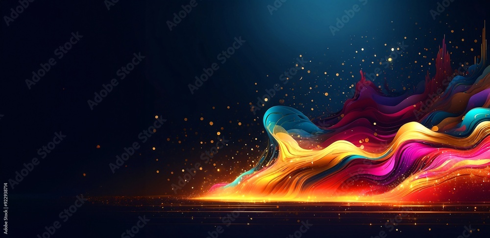 Graphic design background of tech scene or neon light blue beige tone ...