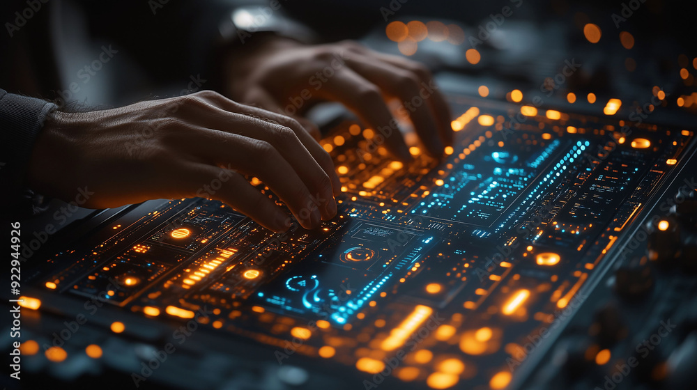 Businessman using AI-powered tablet to analyze complex real-time data ...