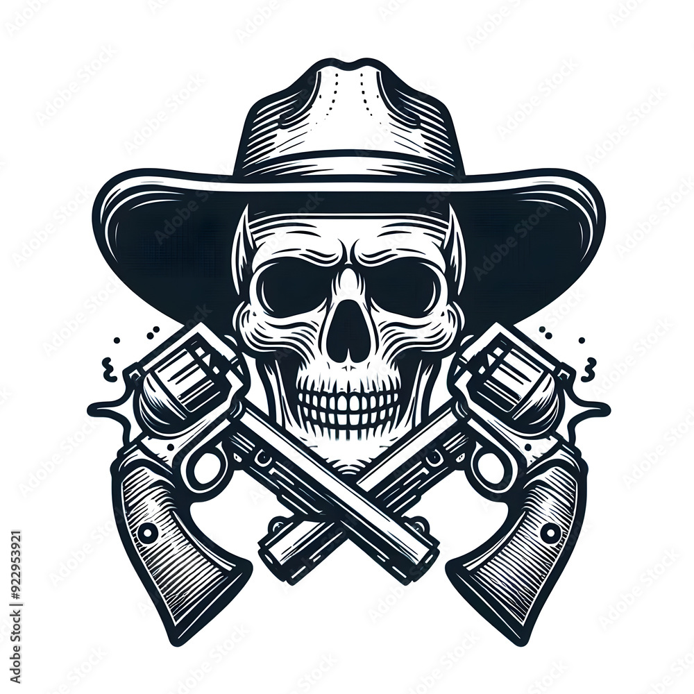 Skull aiming with two revolvers, Vintage human skull concept, A black ...