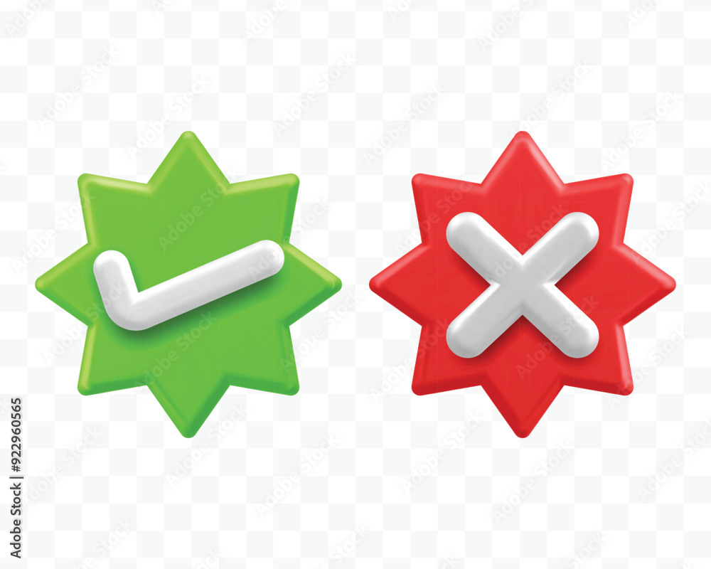 3d star tick cross right wrong selection mark symbol or sign clipart ...