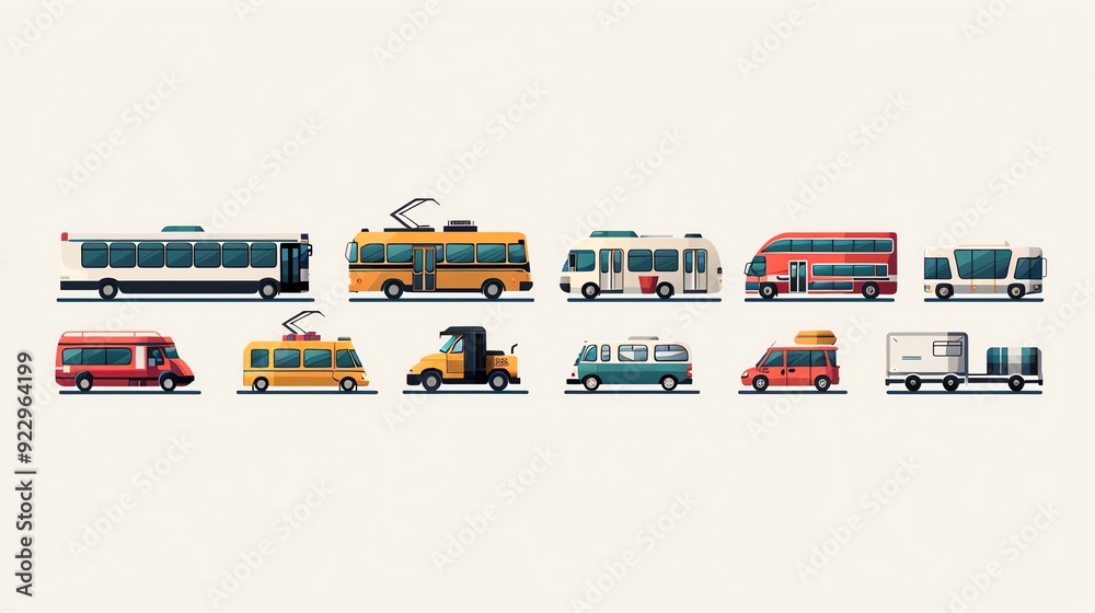 A collection of various bus types, including double decker, trolley ...