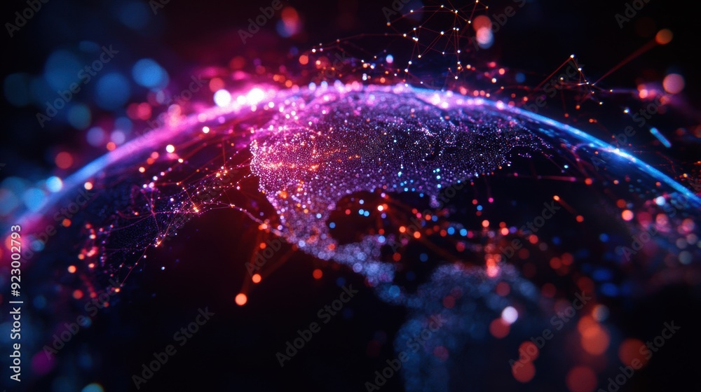 An abstract graph overlaying a global network displays a complex web of ...