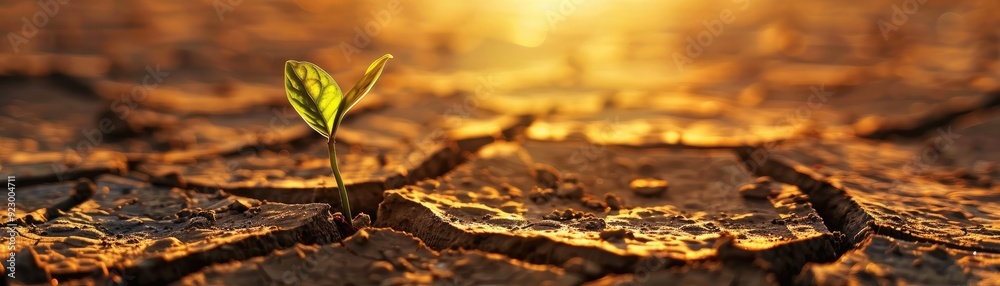 Cracked earth under a blazing sun, with a solitary plant struggling to ...