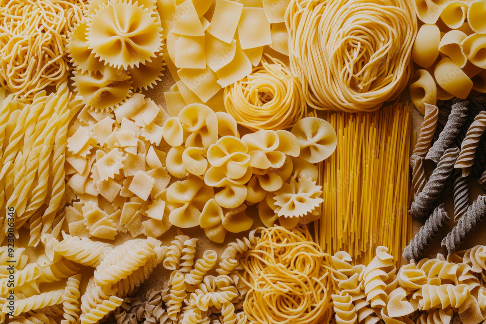 Overhead view of a variety of different types of pasta Stock Photo ...