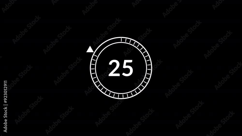 30 second simple countdown timer with animated circle on black background, 30 seconds circle ...