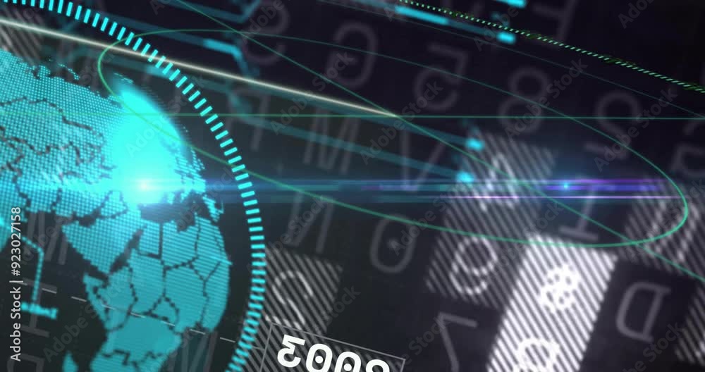 Processing digital data with futuristic interface, numbers, and world map animation Stock Video ...