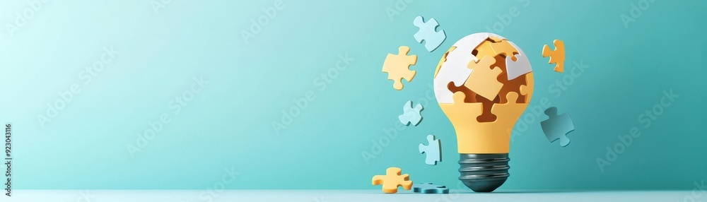 A creative light bulb with puzzle pieces, symbolizing ideas and ...