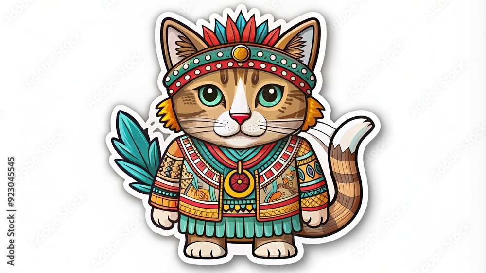 Groovy 90s style cartoon cat in retro native attire, perfect for animal ...