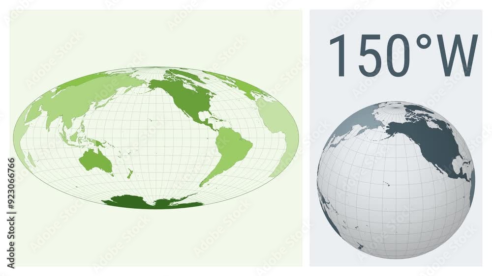 World Map Animation. Hammer projection. Colored continents style ...