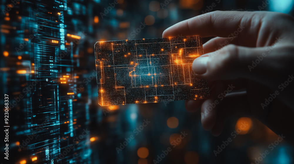 Businessman presenting digital identification card, digital ID concept ...
