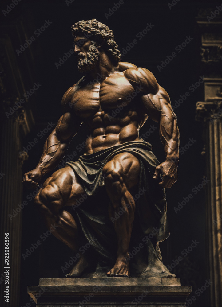 Greek statue strong man standing with wicked smirk sideways with womens ...