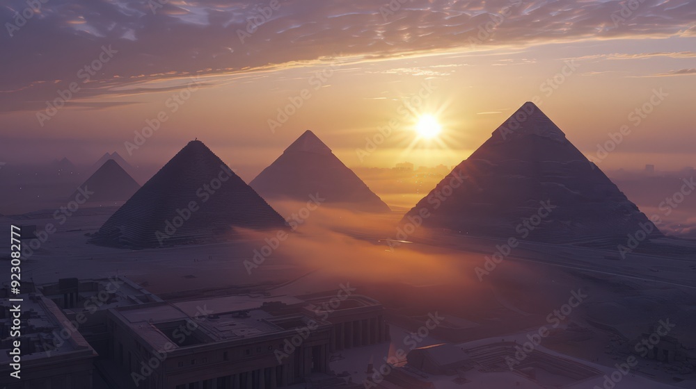 The majestic Pyramids of Giza at sunrise, with the Great Pyramid of ...