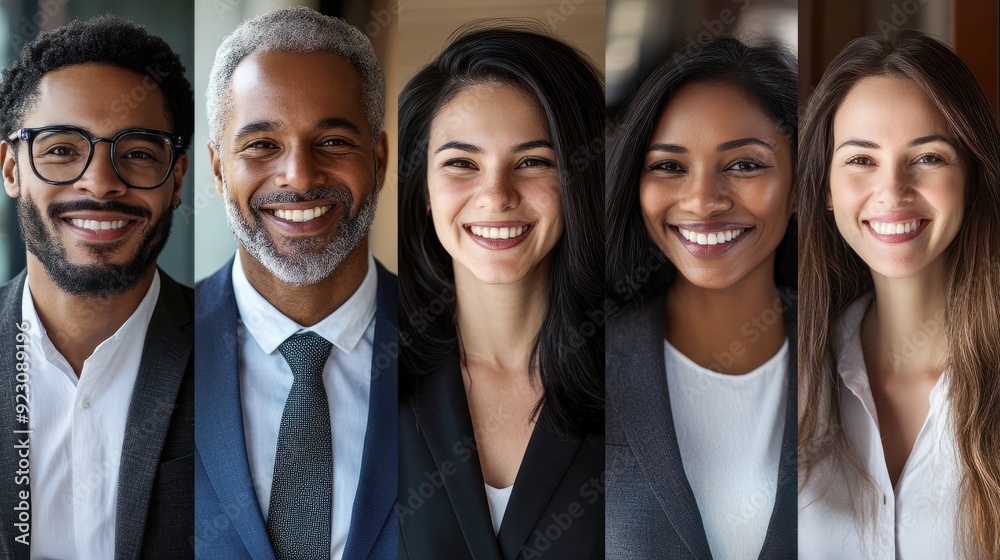 Smiling diverse business people group headshots portraits horizontal banner collage. Multiracial ...