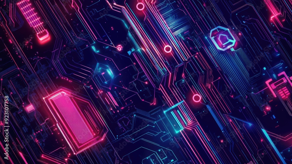 Abstract Artificial Intelligence design featuring electric circuit ...