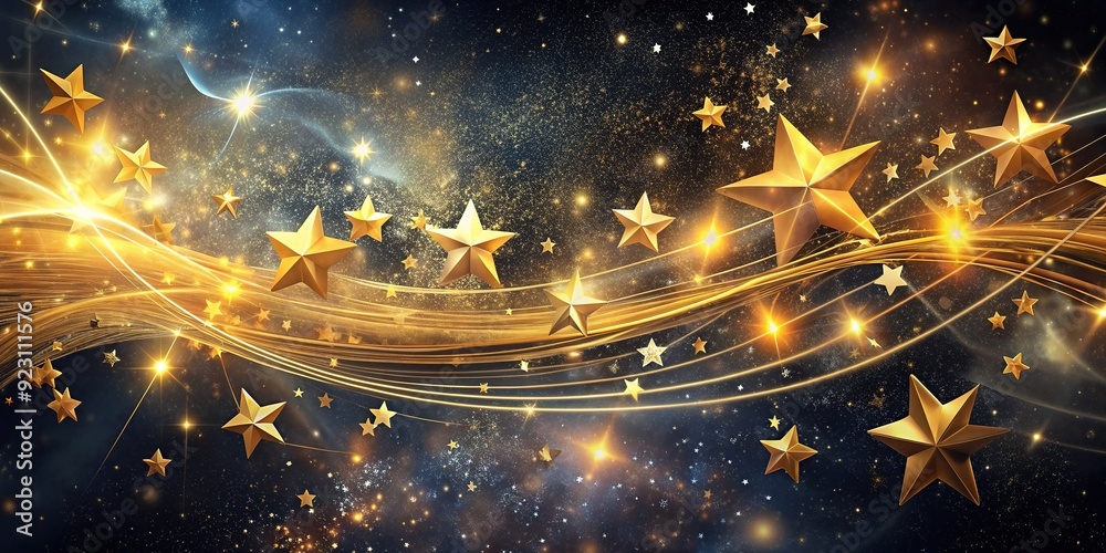 Celestial Symphony: Gold stars, shooting stars, swirling motion, cosmic ...