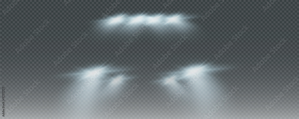 Realistic car headlights. Train moving effect, vector bright lights on ...