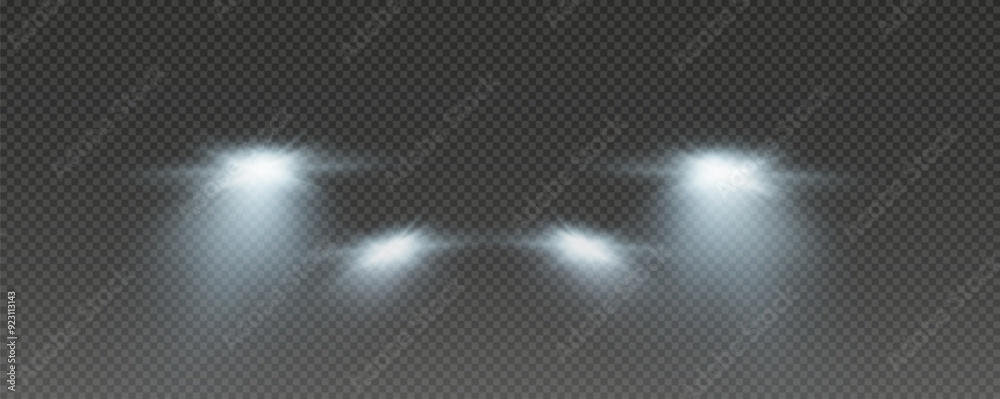 Realistic car headlights. Train moving effect, vector bright lights on ...