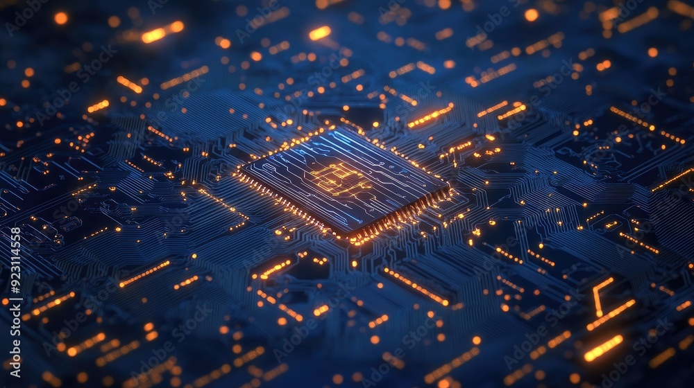 Digital Artificial Intelligence concept with electric circuit patterns ...