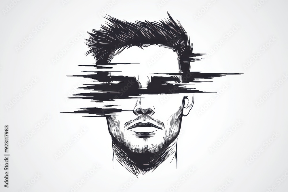 Artistic illustration of a man's face with a distorted effect ...