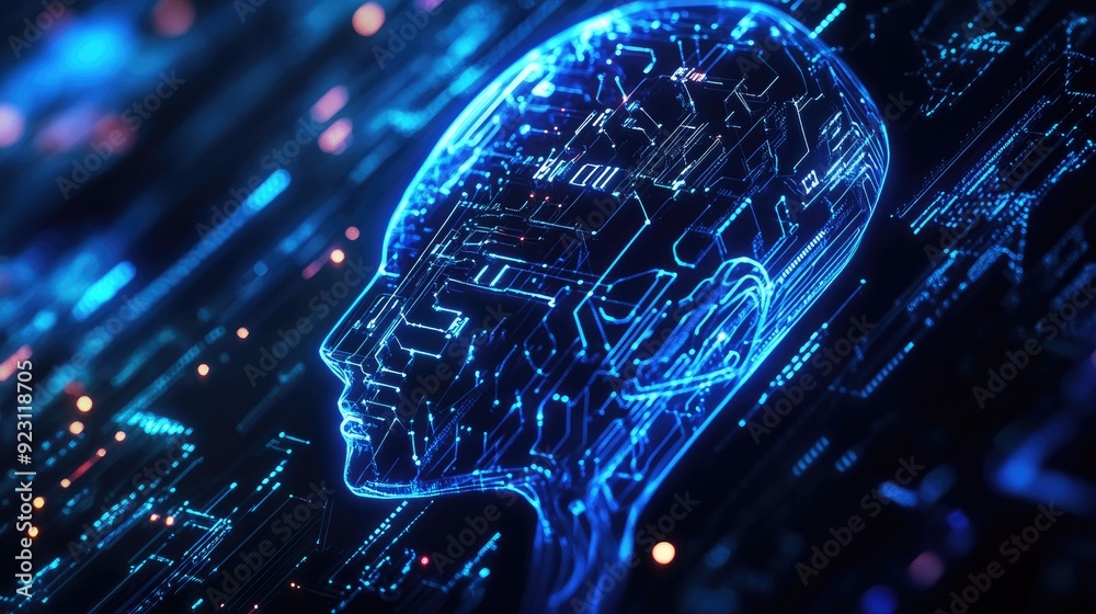 Futuristic AI concept with electric circuit lines forming the AI symbol ...