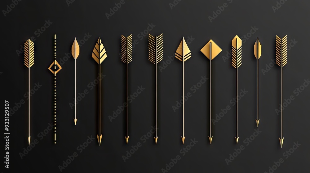 Stylish vector illustration of geometric gold arrows on a sleek black ...