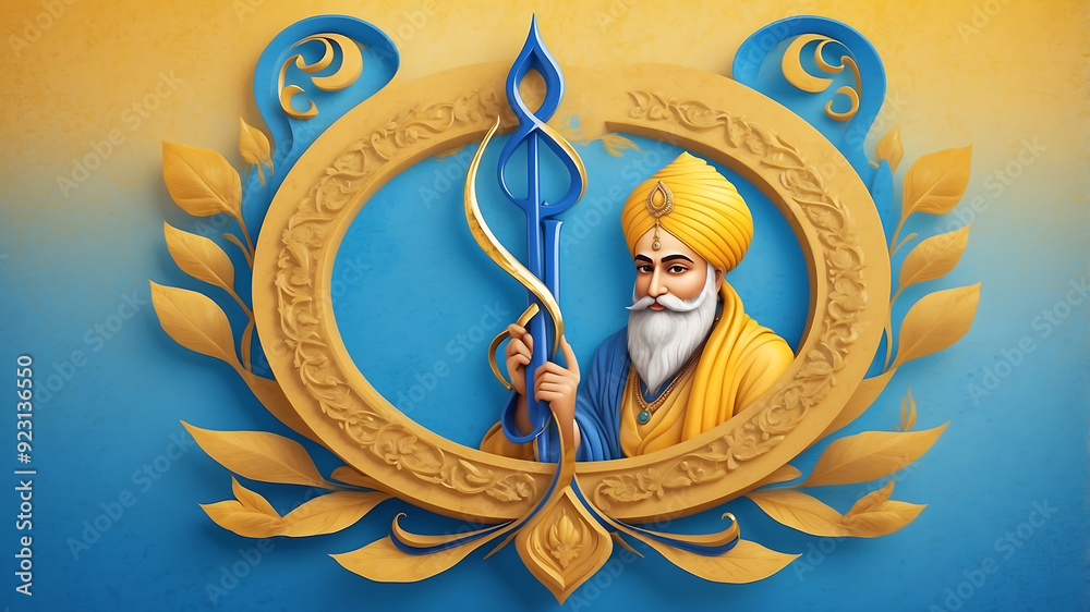 Illustrative Albedo Guru Nanak Jayanti Yellow Blue Khanda Symbol foto ...