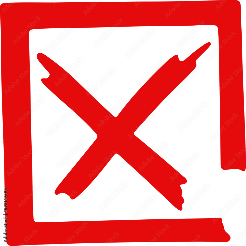 A bold, red "X" symbol on a white background, representing a mark of ...
