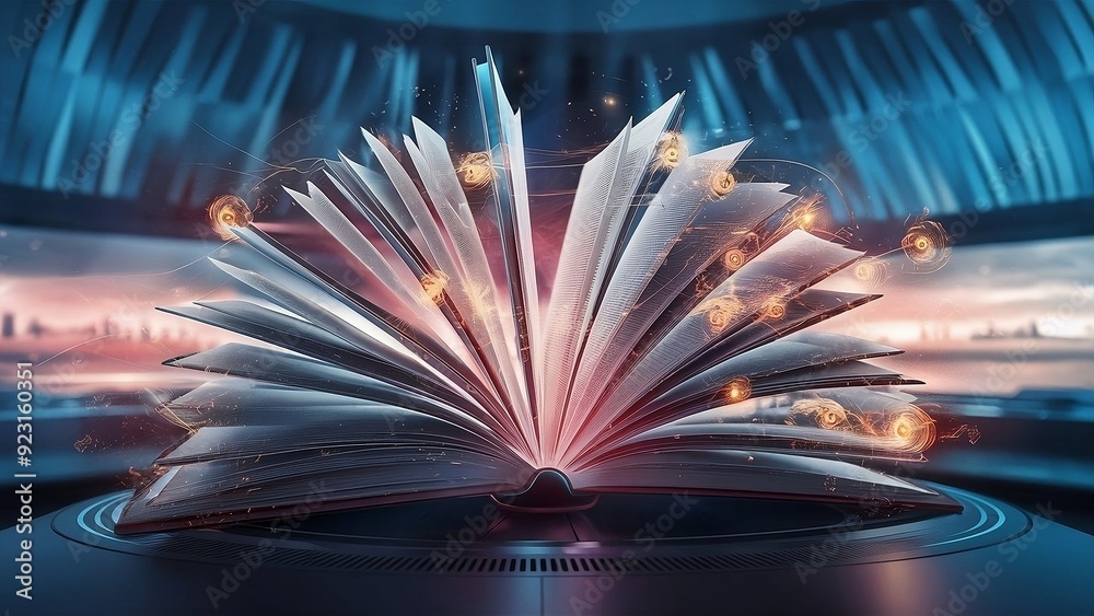Digital books opening with AI elements showing AI in education ...
