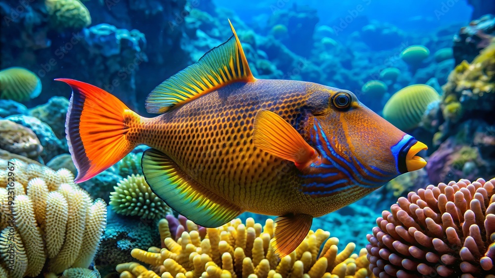 Vibrant orange triggerfish with distinctive 'trigger' mechanism on ...