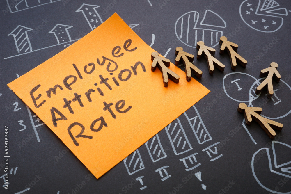 Diagrams with the text employee attrition rate and figures. Workforce ...