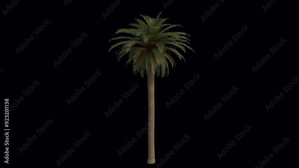 Canary Island Date Palm Tree blowing in the wind. Wind blows the ...