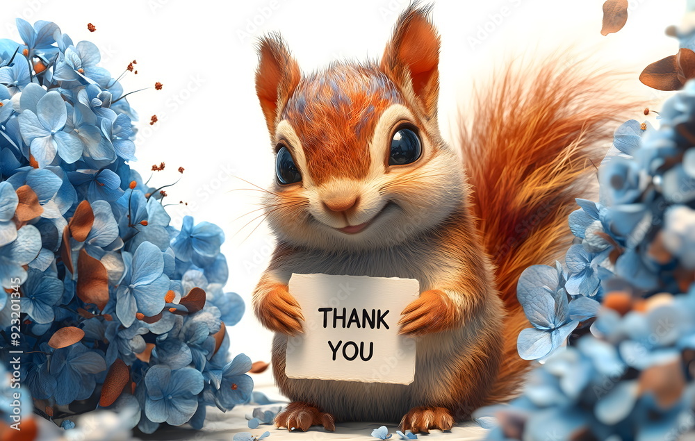 Thank you sign with text, thank you. Cute squirrel holding a thank you ...