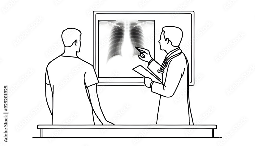 Continuous Single Line Drawing Of doctor reviewing a patient's x-ray on ...
